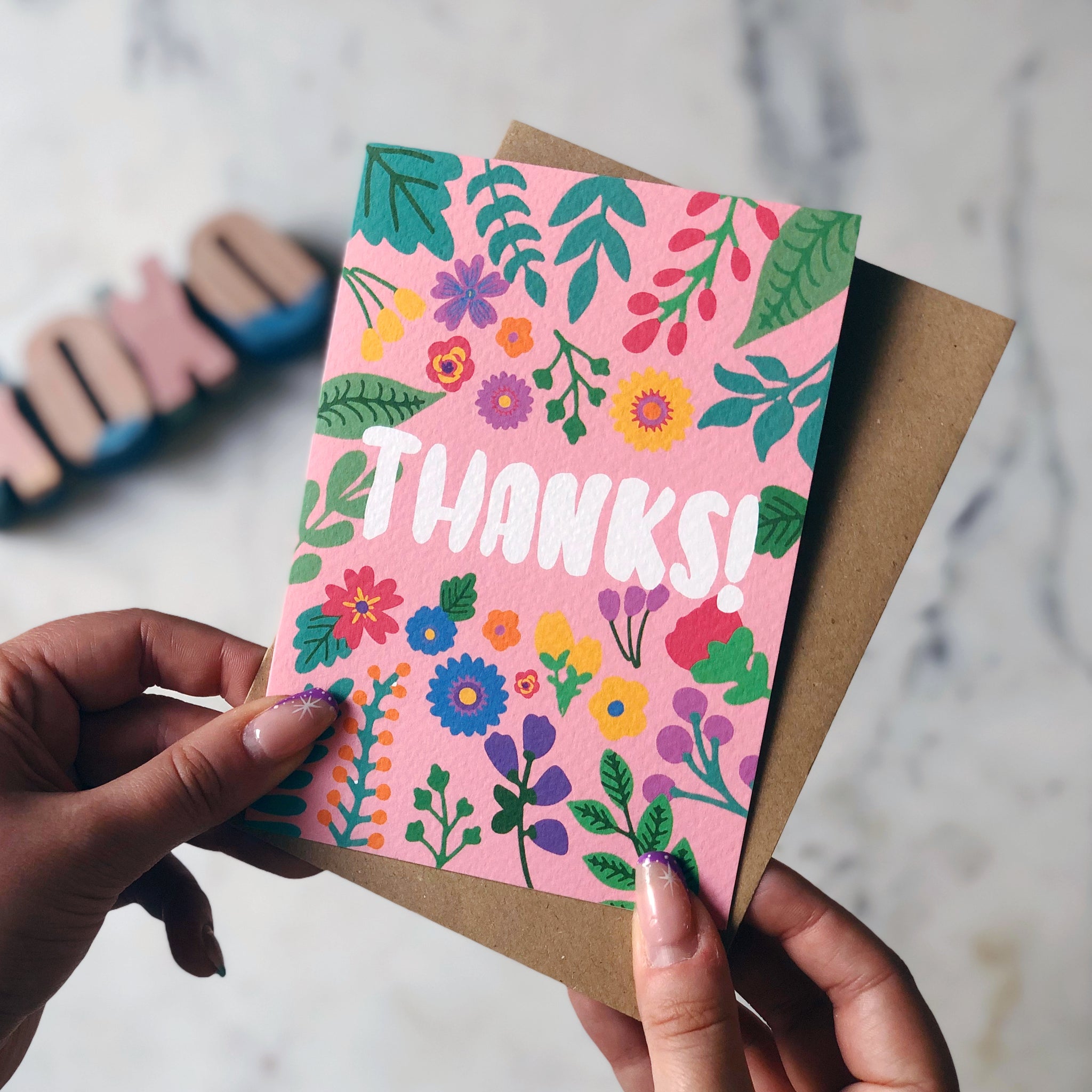 Thanks pink floral card – Wee Green Place