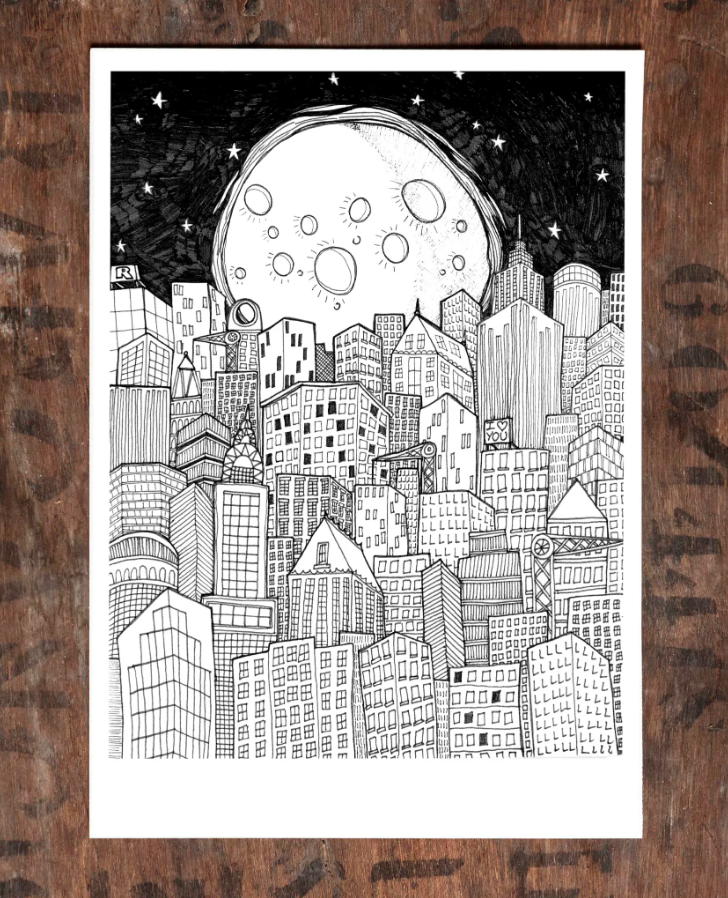 Moon & city A4 print – Wee Green Place