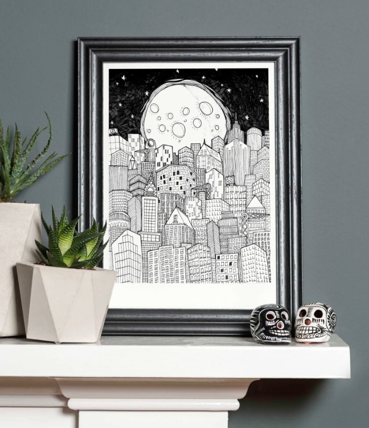 Moon & city A4 print – Wee Green Place