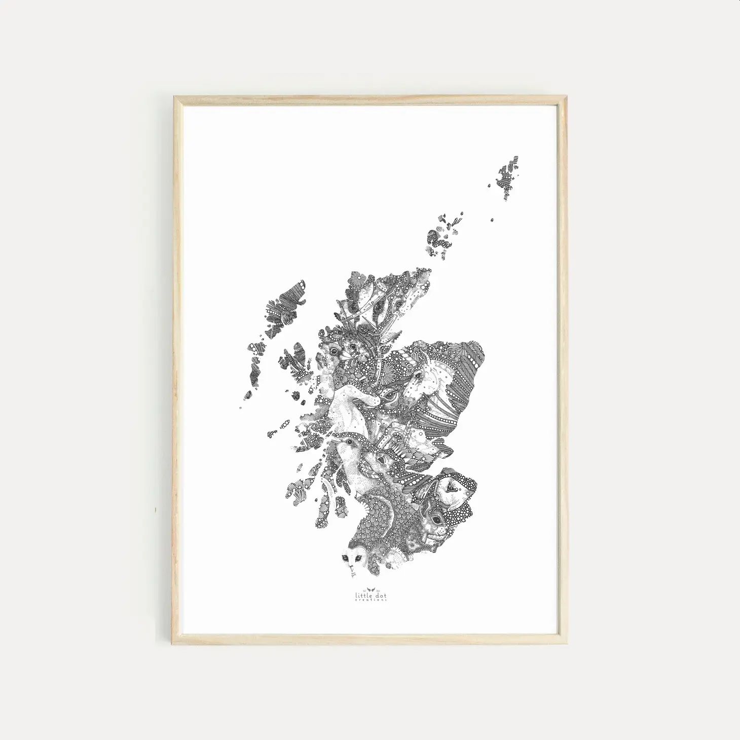 Bonnie Beasts O’ Scotland (Map) A3 print – Wee Green Place