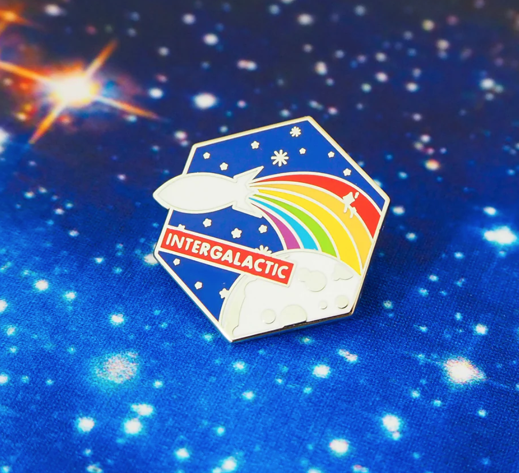 Intergalactic rainbow rocket enamel pin – Wee Green Place