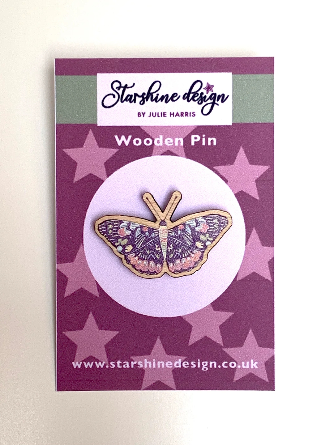 Butterfly wooden pin badge – Wee Green Place